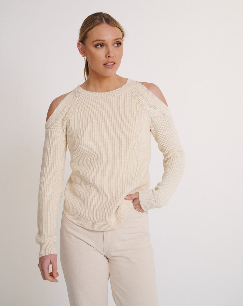 Sofia Cold Shoulder Knit Bone – Birds of a Feather Couture